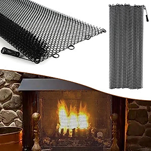 Copgge Fireplace Mesh Screen Curtain 2 Replacement Black Metal Hanging Mesh Curtain Fireplace Spark Guard Iron Mesh Fireplace Cover Fireplace Safety Mesh 24" High X 24" Wide with Pulls