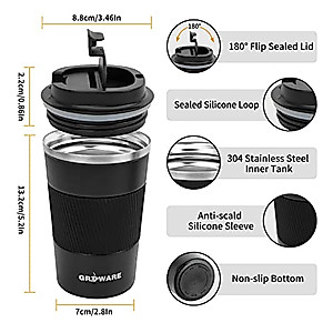 Travel Coffee Mug, 13oz Vacuum Stainless Steel Insulated Coffee Mug with Leakproof Lid, Coffee to Go Double Walled Travel Tumbler for Outdoor, Home, Office Ideal for Ice Drinks, Hot Beverage (Black)