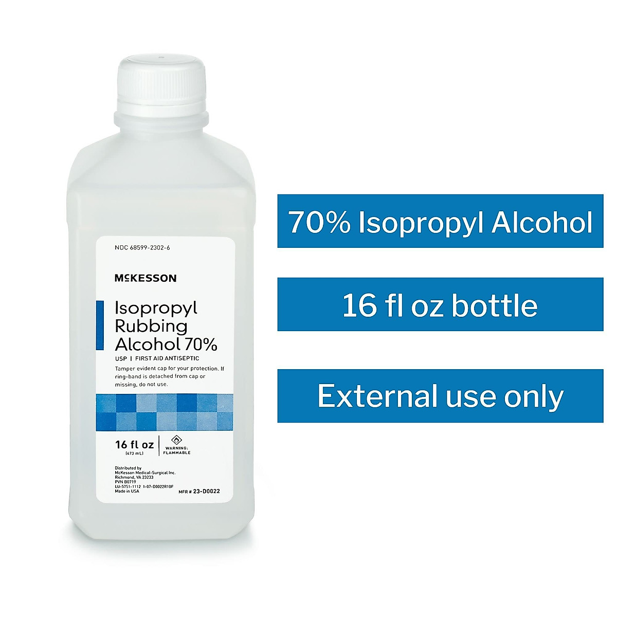 McKesson Isopropyl Rubbing Alcohol 70% [12 Count] USP First Aid Antiseptic, 16 oz