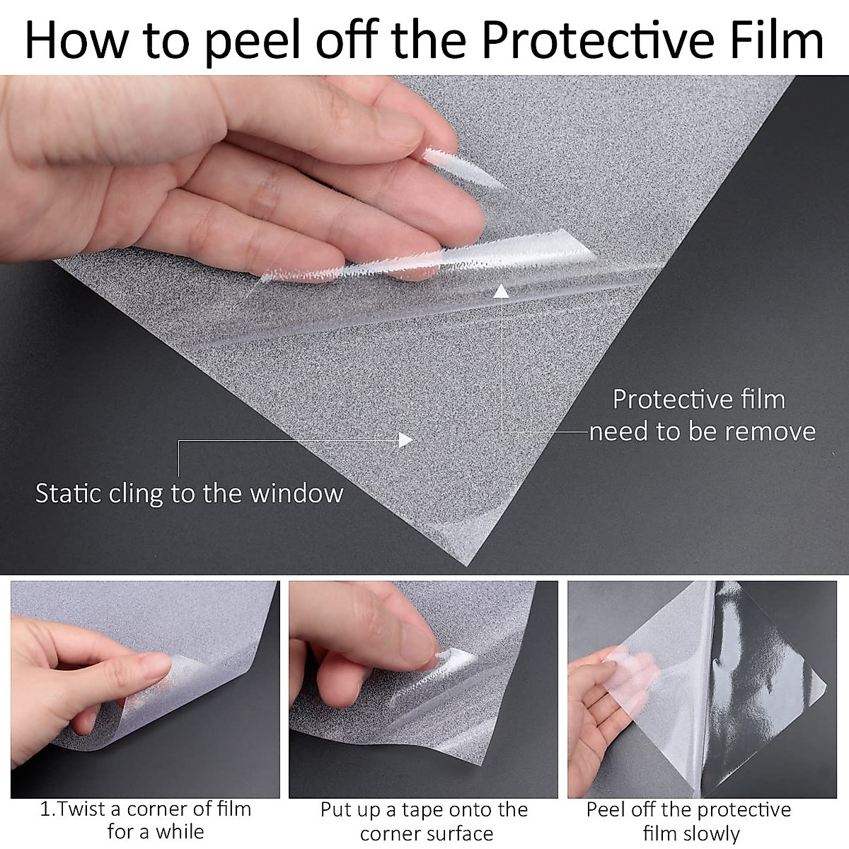 HIDBEA Frosted Window Privacy Film Heat Control UV Blocking, Static Cling Non-Adhesive Reusable Door coverings for Bathroom Home Office (Frosted, 23.6 Inch x 6.5 Feet)