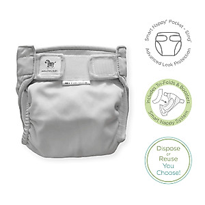 Amazing Baby Hybrid Cloth Diaper Cover/Swim Diaper, Small, Sz 2 (8-15 lbs), Use Boosties Disposable or Reusable Inserts, Gray, SmartNappy Set: Cover + Tri-Fold + Booster Pad