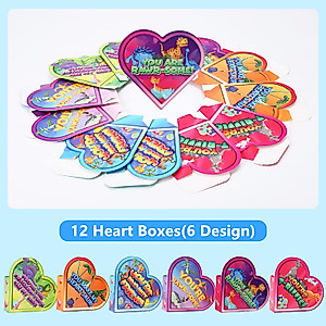 Lumiparty 12 Packs Valentines Dinosaur Building Blocks Toys with Heart Boxes for Valentine Kids Classroom Exchange, Prize Supplies, Valentine’s Gifts Exchange School Rewards