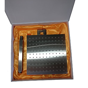 Luxury Ultra-Thin High Pressure 8'' Square Rainfall Shower head Brushed Satin Plus 8 inch Extension Arm Shower System and Accessories by Serene Steam