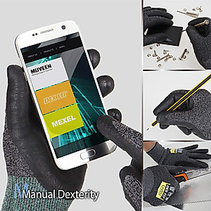 DEX FIT Level 5 Cut Resistant Gloves Cru553, 3D-Comfort Fit, Firm Grip, Thin & Lightweight, Touch-Screen Compatible, Durable, Breathable & Cool, Machine Washable; Black Grey L (9) 1 Pair