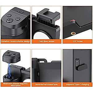 UURIG Smartphone Camera Shutter Remote Handle Grip with Detachable Wireless Remote Control,Three-Speed Adjustable Fill Light for iPhone Samsung Google OnePlus Phones Video/Photo Shooting