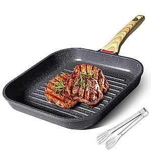 SLONUVLND Nonstick Griddle Pan for Stove Tops,11In Grill Pan for Indoor Cooking & Outdoor Grilling,Square Frying Pan,Grill Skillet for All Stoves(Gas,Electric,Induction)