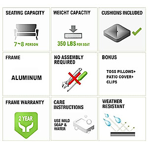 SUSIE'S GARDEN Outdoor Patio Sectionals Set No Assembly Aluminum Patio Furniture 8 Piece Outdoor Sofa Wicker Ottoman Chair Table w/Free Raincovers and Toss Pillows