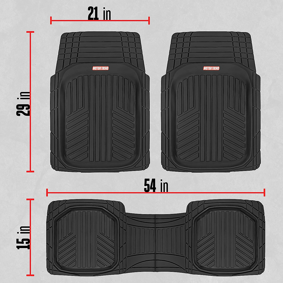 Motor Trend FlexToughXL Floor Mats for Cars Full Set, All-Weather Rubber Automotive Floor Mats, Waterproof Heavy Duty Car Mats, Flexible Floor Liners for Car Truck Van SUV, Car Floor Mats (Black)