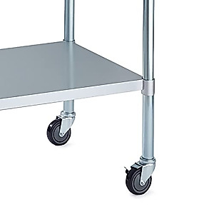Stainless Steel Table for Prep & Work with Caster & Backsplash 30x60 Inches, NSF Metal Commercial Kitchen Heavy Duty Table with Adjustable Under Shelf and Table Foot for Restaurant, Home and Hotel