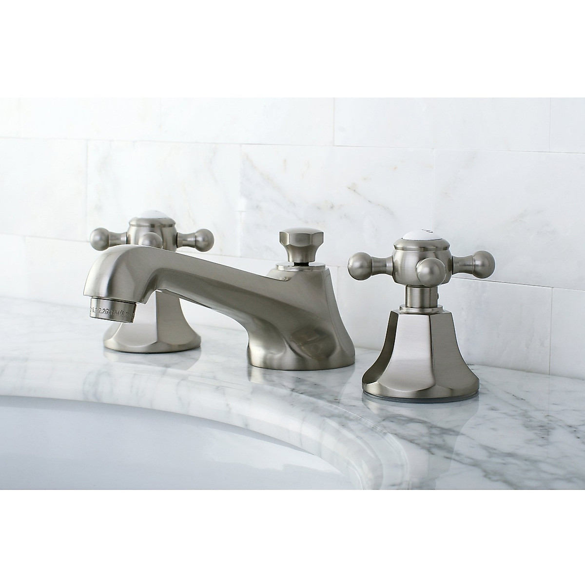 Kingston Brass KS4468BX Metropolitan Widespread Lavatory Faucet with Metal Cross Handle, Brushed Nickel,8-Inch Adjustable Center