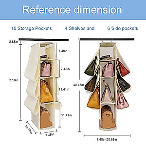 DYYGIRL Hanging Purse Organizer Wardrobe Closet Organizer 10 Pockets Hanging Closet Storage Bag Nonwoven for Wardrobe Accessories Storage Bag(Beige)