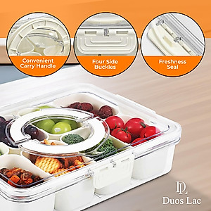 Divided Serving Tray with Lid & Handle, Portable Snackle Box, Storage Organizer - Charcuterie Container, with 8 Compartments & 4 Forks for Fruits, Veggies, Nuts, Snacks, Candy for Travel and Picnic