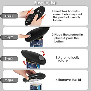 Hands Free Battery Operated Electric Can Opener Open Most Can Smooth Edge, Automatic Can Opener for Seniors, Arthritis, and Chefs, Electric Can Openers for Kitchen Food-Safe Magnetic Catches Cover