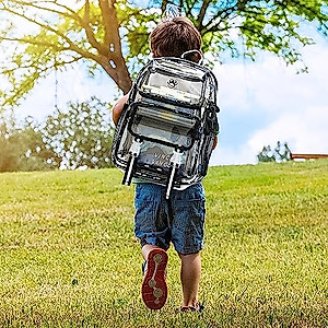 Maod Clear Backpack PVC Clear Bag Stadium Approved Large Boys Backpacks with Free Stickers and A Pendant（Black）