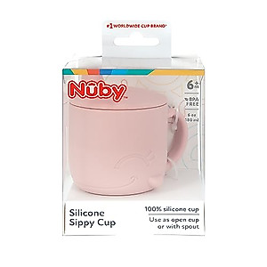 Nuby 100% Silicone Sippy Cup, BPA Free, Pink Whale Print