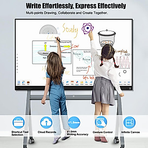 LINGHUFOX 75 Inch Smart Board, 4K UHD Touch Screen Digital Whiteboard with Open App Ecosystem, All-in-One Electronic Interactive Whiteboard for Classroom Office Home(Board+Movable Stand+Wall Mount)