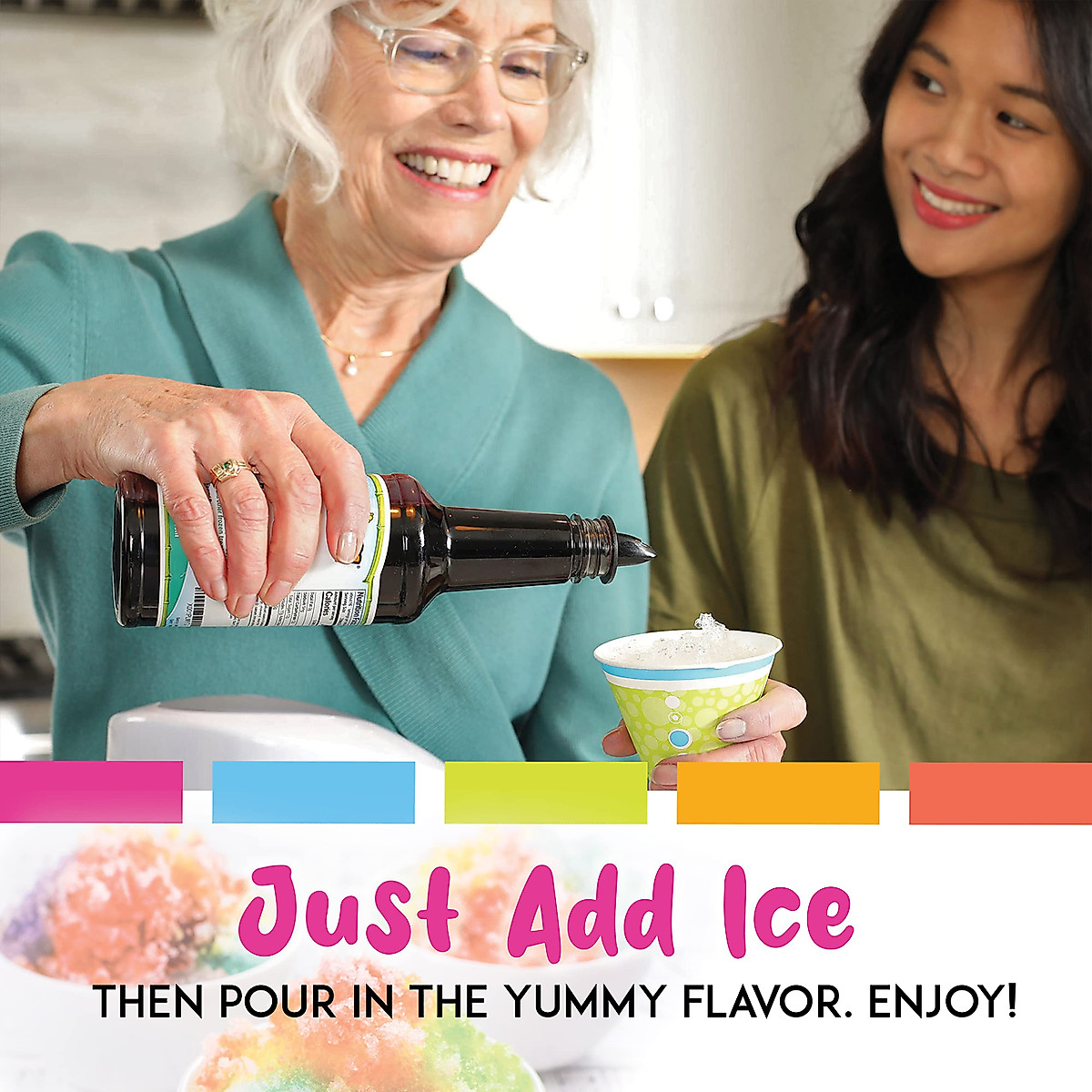 Hawaiian Shaved Ice Cups and Straws Set: 25 - 6oz. Durable Waxed Paper Snow Cone Cups plus 25 Plastic Spoon Straws, Multi-Colored