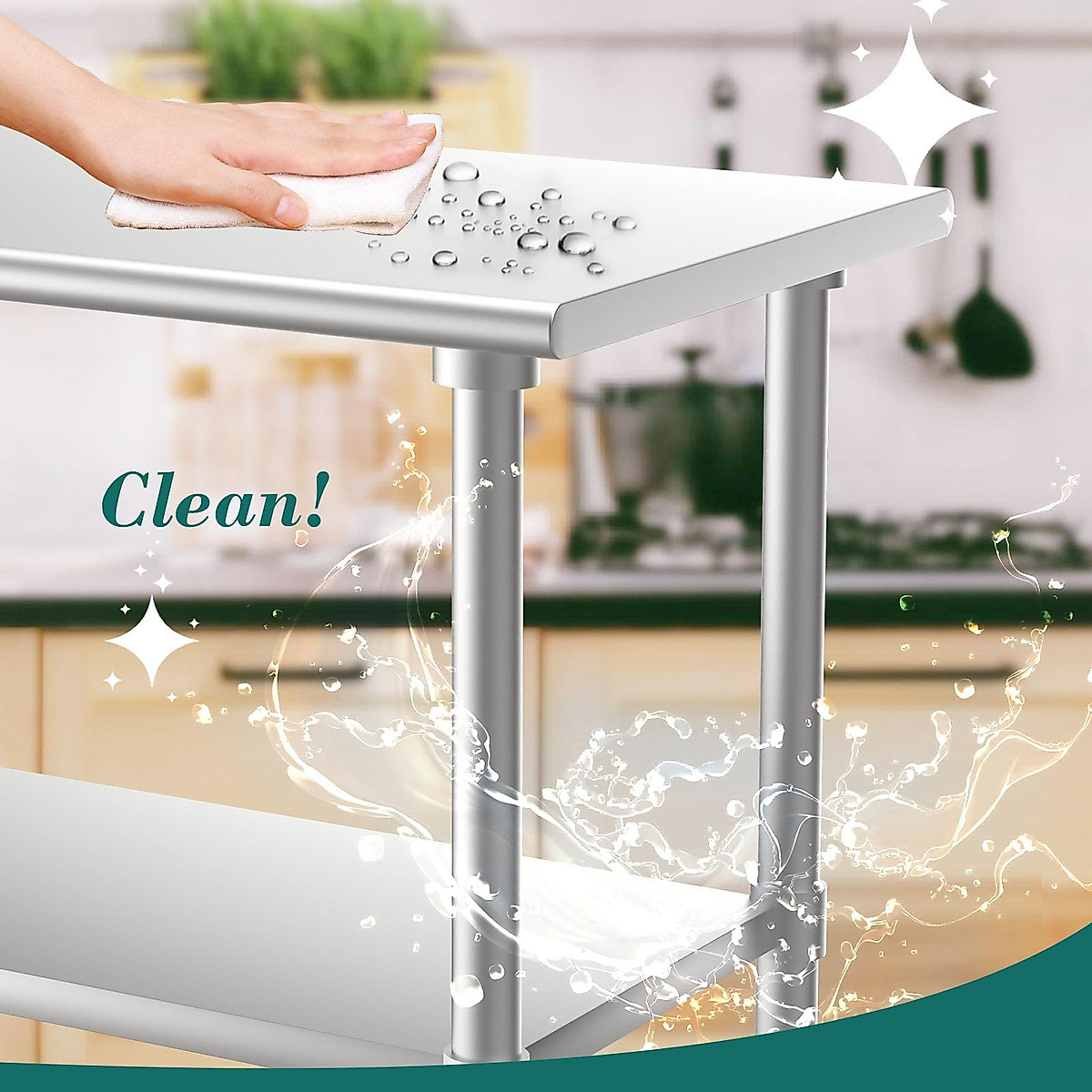 YBLFDY 24x30 Stainless Steel Table with Wheels and Adjustable Feet for Home Kitchen NSF Stainless Steel Prep Table,Metal Table with Undershelf for Garden