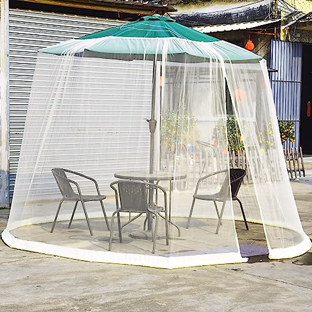 Deyoly 6.5-10ft Beige Patio Umbrella Mosquito Nets, Polyester Mesh, Universal Umbrella Netting Screen, Fits 7.5 8 9 10 FeetT Outdoor Patio Tables Cantilever Offset Hanging Market Umbrellas