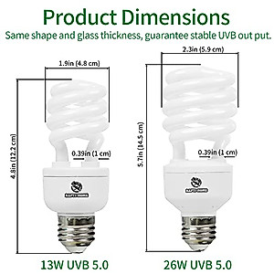 REPTI HOME UVB Reptile Light 5.0, 26W Tropical and Sub-Tropical UVA UVB Bulb for Reptiles, Tropical Terrarium Compact Fluorescent Lamp, Reptile UVB Light Bulb for Chameleons, Iguanas, and Turtles