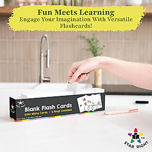 Blank Flash Cards for Studying - 2" x 3" Blank Index Notecards - 1000 Pre Hole Punched White Index Cards with Metal Binder Rings - Blank Flashcards for GMT Prep, Math, and Language