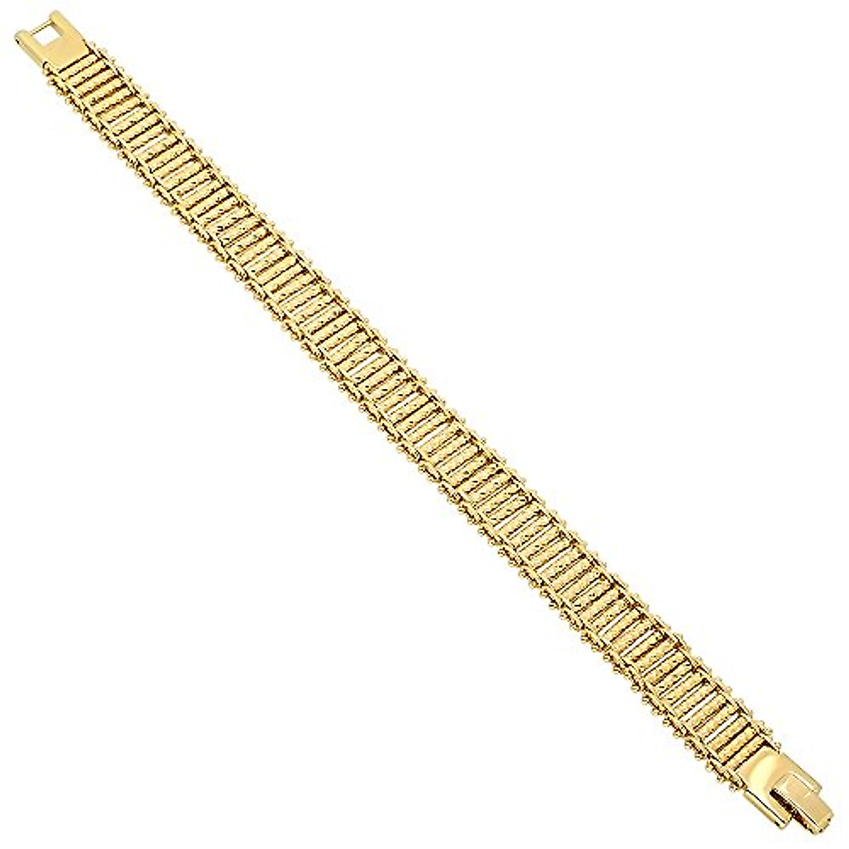The Bling Factory 14k Yellow Gold Plated 13mm Diamond-Cut Ladder Style Chain Bracelet, 8"