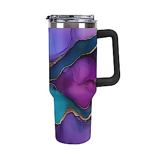Abstract Vibrant Rainbow Ombre Insulated Tumblers with Handle Stainless Steel Coffee Mug Funny Travel Cup with Lid Straw 40oz