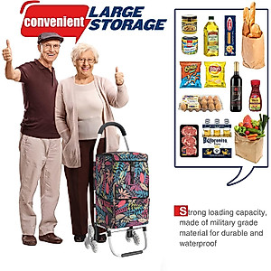 TYUAN Shopping Cart | 6 Wheel Market Cart - 3 Wheels on Each Side | 2 in 1 Foldable Market Stroller and Hand Truck | Staircase Shopping Cart, 60 L,C