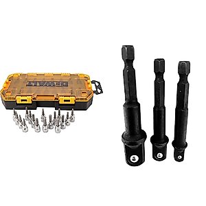 DEWALT Drive Bit Socket Set, 3/8" Drive, SAE/Metric, 17-Piece (DWMT73806) & Impact Driver Ready 3-Piece Socket Adapter Set DW2541IR, DW2542IR, DW2547IR