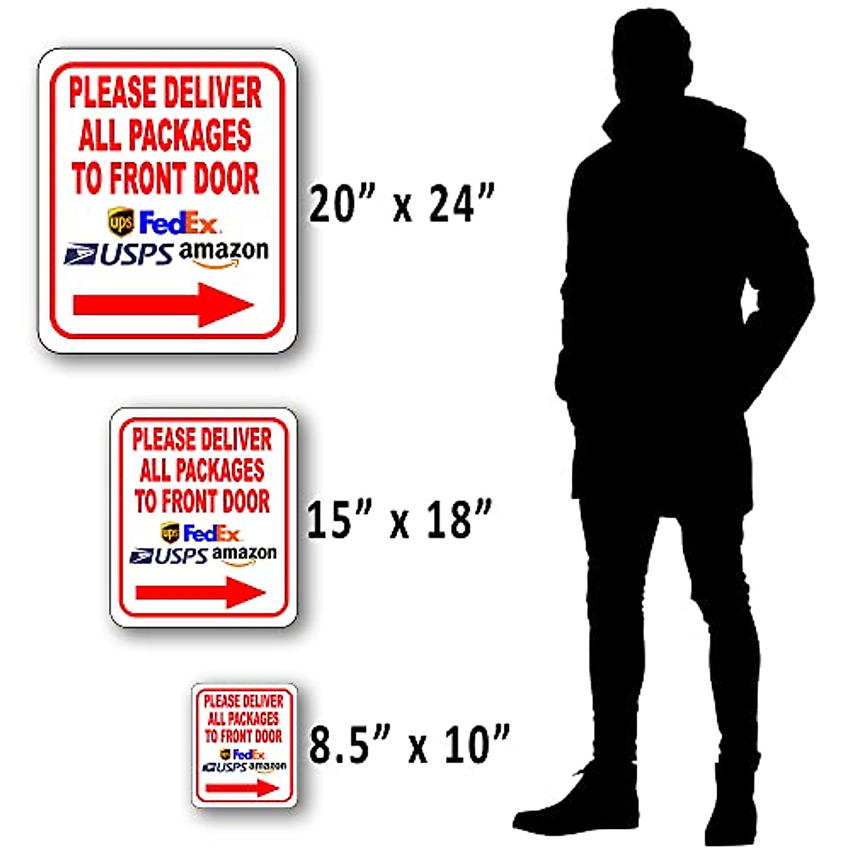Please Deliver All Packages to Front Door Right Arrow Delivery Sign for Delivery Driver Delivery Instructions for My Packages from Amazon, FedEx, USPS, UPS - Indoor Delivery Signs for Home - 8.5"x10"