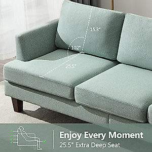 88" Sofa Couch with Deep Seats, 3 Seater Sofa with USB Charging and Side Pockets, Comfy Couches for Living Room with Armrests, Morden Sofa with 3 Soft Pillows for Home, Bedroom, Green