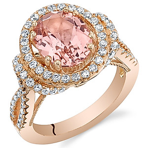PEORA Simulated Pink Morganite Ring for Women 925 Sterling Silver, Large 3 Carats Oval Shape 10x8mm, Size 7
