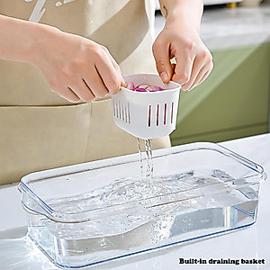 Mimeile Fruit Serving Trays with Lid Divided Veggie Tray Snack Serving Platter Vegetable Storage Box Draining Basket Fridge Organizer Container for Salad Cooking Party Picnic Travel