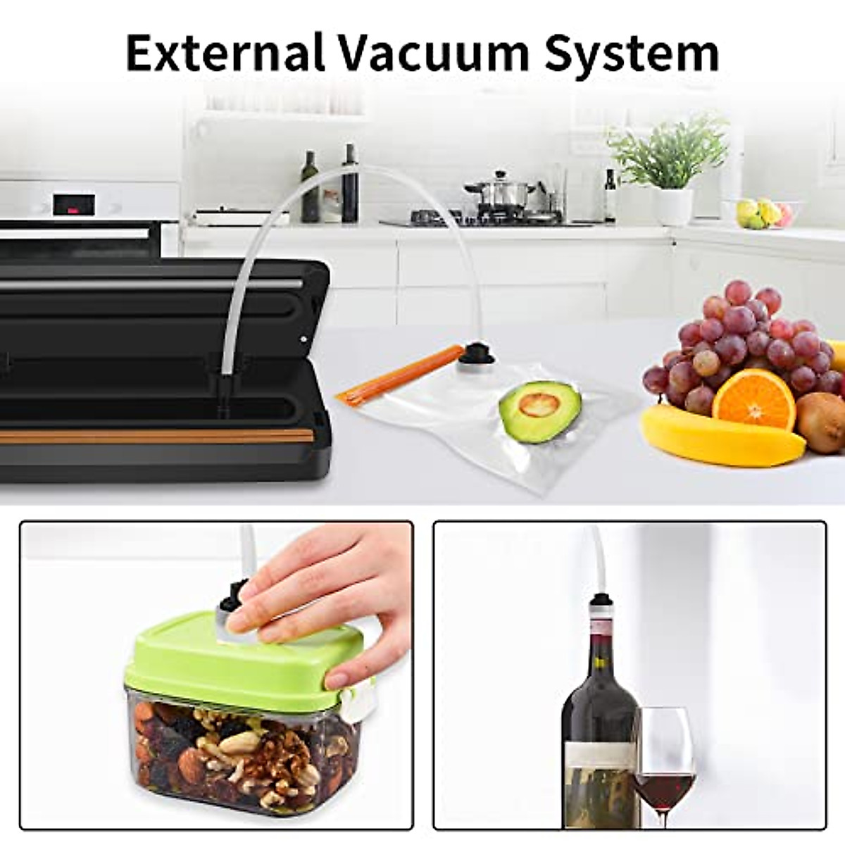 Jenawin Vacuum Sealer Machine,80kpa Full Automatic Food Seal a Meal Sealer,Portable Dry/Moist for Airtight Food Storage with 20 Vacuum Seal Bags & 1 Air Suction Hose and Cutter Kit