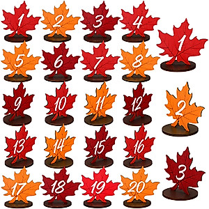 GlikCeil 20 Pcs Fall Wedding Wooden Table Numbers 1-20 Rustic Table Numbers for Wedding Reception Seating Sign Autumn Thanksgiving Wedding Wooden Table Numbers Decor Centerpieces (Maple)