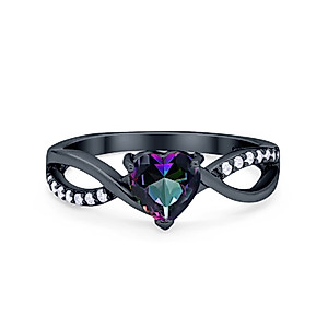 Blue Apple Co. Infinity Shank Heart Promise Ring Round Black Tone, Simulated Rainbow Cubic Zirconia 925 Sterling Silver Size-9