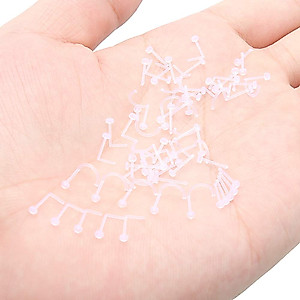 Ftovosyo 60 Pieces Clear Nose Ring L Shape Screw Bone Flexible Acrylic Nose Stud Retainer Body Piercing for Women Men 22G Flat Size 2mm