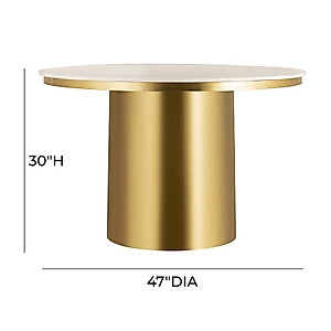 TOV Furniture Alisin Modern Round Dining Table with Stainless Steel Base, Marble/Brushed Gold
