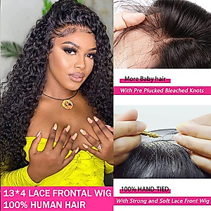 13x4 HD Transparent Lace Front Deep Wave 100% Human Hair Wig Deep Curly Lace Frontal Wigs 180% Density Unprosessed Water Wave Wigs Pre Plucked With Baby Hair Natural Color Hair for Black Women 22inch
