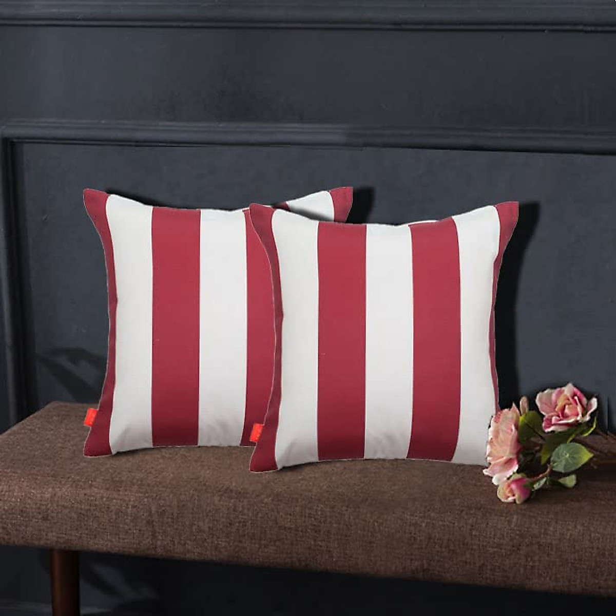 IN4 Care Set of 2 Outdoor Throw Pillow Covers, All Weather Decorative Throw Pillow Cover Cushion Case 17 Inch x 17 Inch, for Sofa Couch Patio Furniture Decoration-Red White