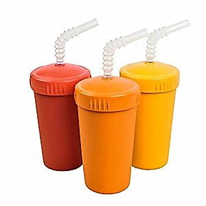 Re-Play Made in USA 10 Oz. Straw Cups for Toddlers, Pack of 3 - Reusable Kids Cups with Straws and Lids, Dishwasher/Microwave Safe - Toddler Cups with Straws 3.13" x 5.5", Fall