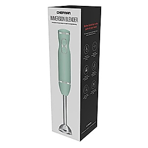 Chefman Immersion Stick Hand Blender with Stainless Steel Blades, Powerful Electric Ice Crushing 2-Speed Control Handheld Food Mixer, Purees, Smoothies, Shakes, Sauces & Soups, Sage