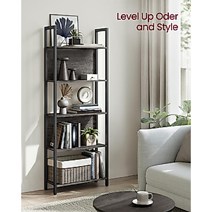 VASAGLE 5-Tier Bookshelf, Book Shelf, Industrial Bookcase, with Steel Frame, for Living Room, Home Office, Bedroom, 9.4 x 24.4 x 65 Inches, Charcoal Gray and Black ULLS025B04