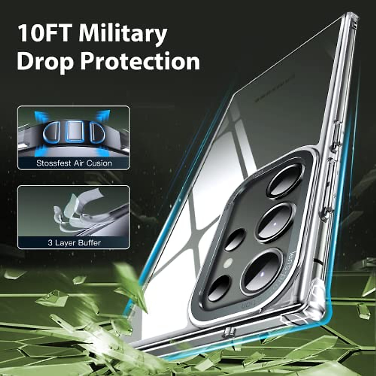 Armor Clear for Samsung Galaxy S23 Ultra Case with Raised Alloy for Camera Protection, Military Grade Shockproof Transparent Cover, HD Diamond Back Soft, Slim Phonecase Anti-Fingerprint Scratch