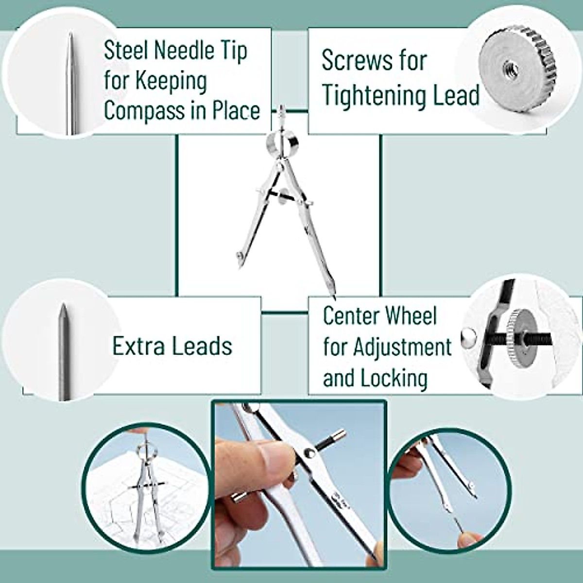 Mr. Pen- Metal Protractor and Metal Compass Set, Compass for Geometry, Geometry Set, Compasses, Protractor and Compass, Protractor for Geometry, Drawing Compass, Math Compass, Math Compass