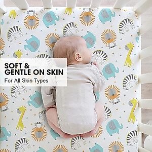 Little Grape Land Crib Sheets for Girls and Boys, 2pk Baby Crib Fitted Sheet for Standard Size Crib and Toddler Mattress, Super Soft Baby Sheet (Safari)