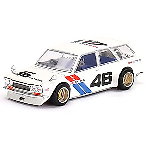 Truescale Miniatures 510 Wagon Right Hand Drive #46 BRE V2 White w/Red & Blue Stripes (by Jun Imai) Kaido House 1/64 Diecast Model Car True Scale Miniatures KHMG027