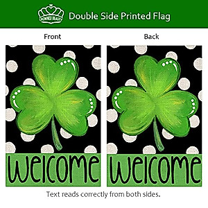 CROWNED BEAUTY St Patricks Day Garden Flag 12×18 Inch Double Sided Green Shamrock Clover Welcome Small Outside Vertical Holiday Yard Decor