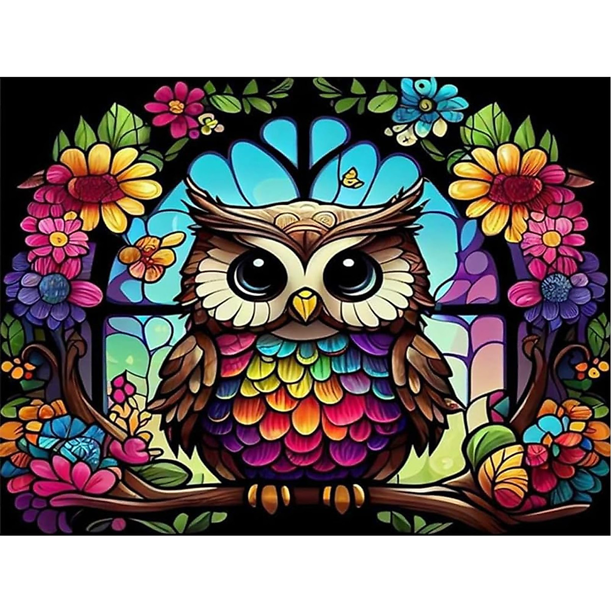 EIBEILI Diamond Painting Kits for Adults Stained Glass Owl DIY 5D Diamond Art Kits for Beginners Full Drill Diamond Dots Crystal Craft Kits for Home Wall Art Bedroom Decor Gifts 15.7x11.8 inch