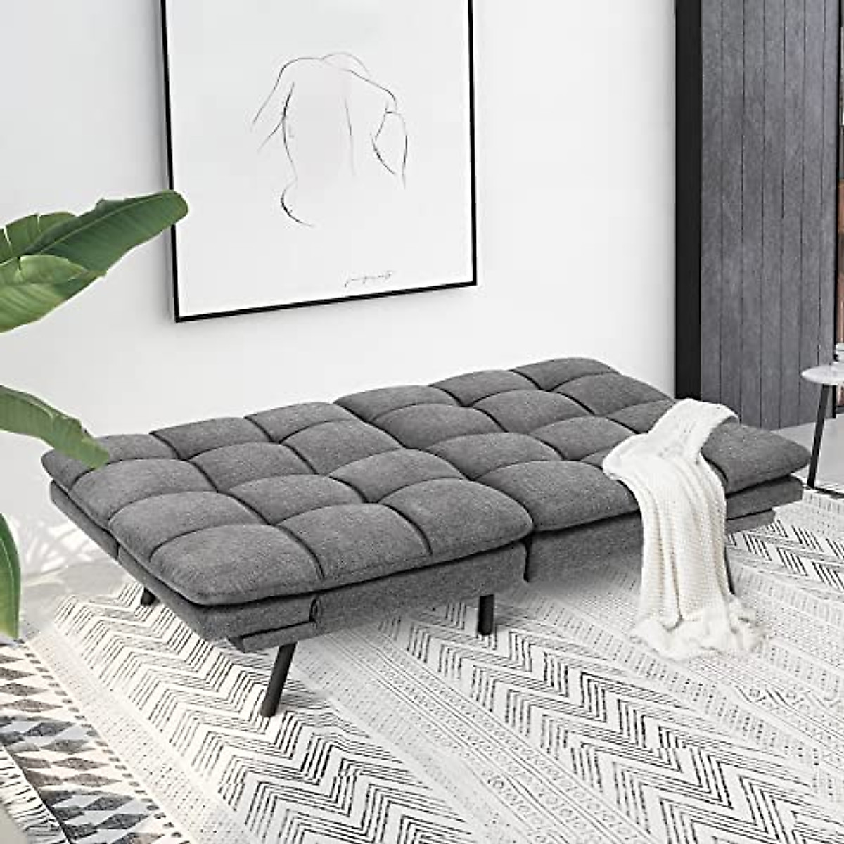 IULULU Sofa Bed, Modern Convertible Futon Sleeper Couch Daybed with Adjustable Armrests for Studio, Apartment, Office, Small Space, Compact Living Room, Grey